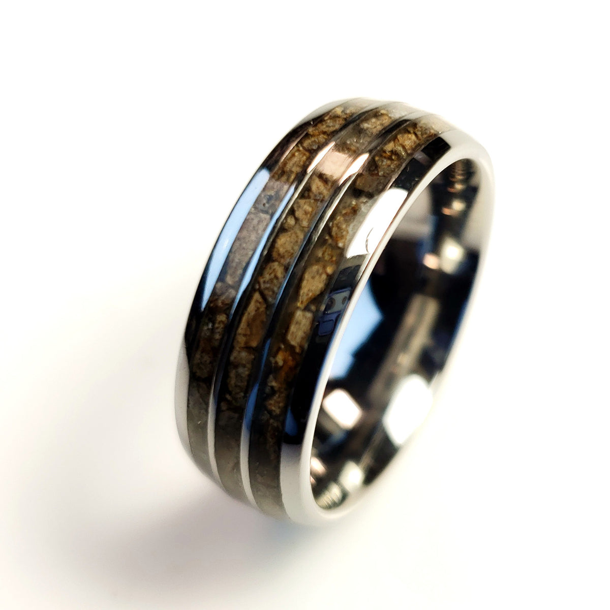 Cera - 3 Channel 8mm Triceratops Fossil Ring - Celestial Rex